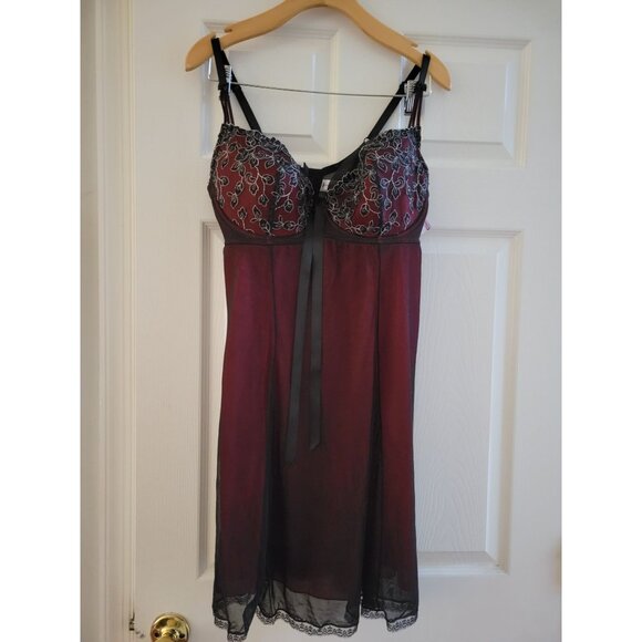 Enchanted | Intimates & Sleepwear | Enchanted Night Gown Red Black Slip ...